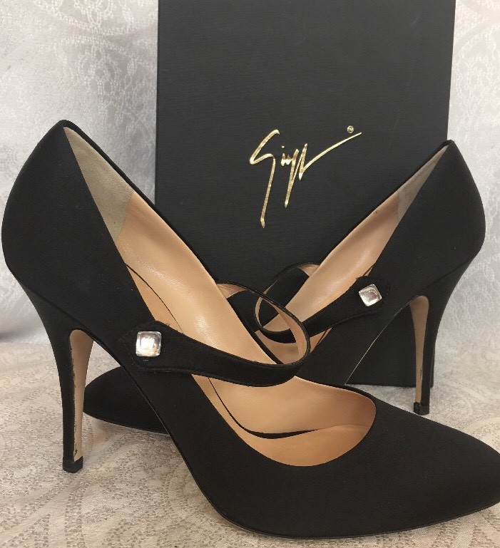 Guisseppi Shoe Black Satin 100 Scarpa Raso Doppiato Front Strap Size 40 ...