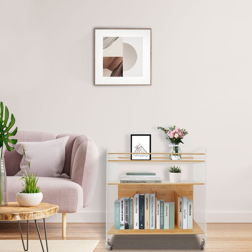 Acrylic&Bamboo End Table Side Table Modern 3-tier End Table with Four ...