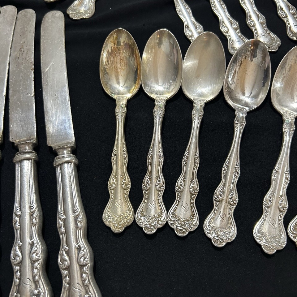 Antique 36 Pc Set E.G Webster & Son ROSE FLOWER 1886 Holmes & Edwards D ...