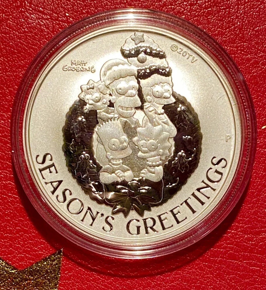 1 Oz Silver 🌟The Simpsons 🌟Season's Greetings🎁 Coin , Tuvalu🎄SIGMA ...