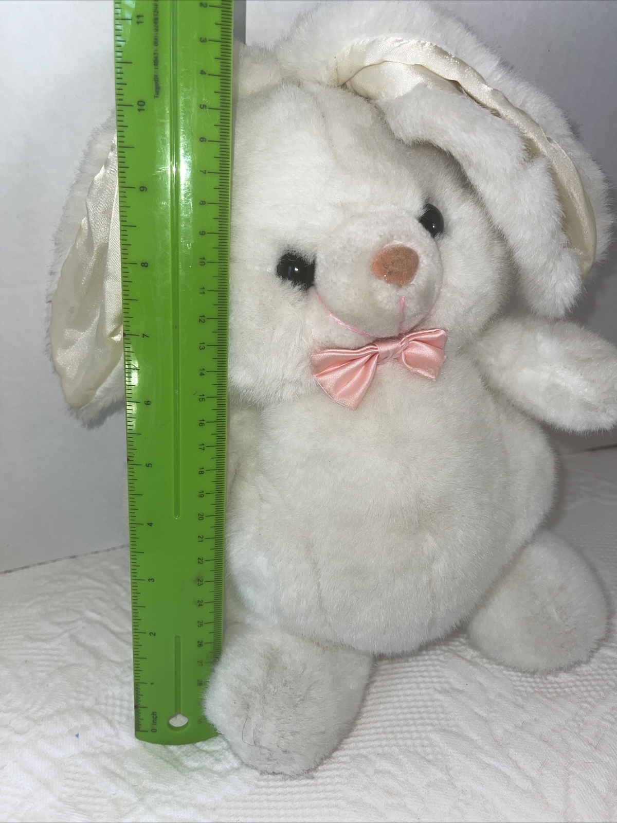 Snuggle Bunny Vintage White Easter Plush w/ Yellow Satin Ears Pink Nose ...
