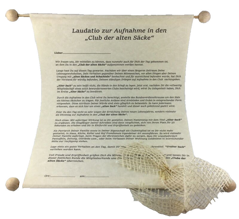 Urkunde Aufnahme in den Club der alten Säcke Laudatio Geburtstag | eBay.de