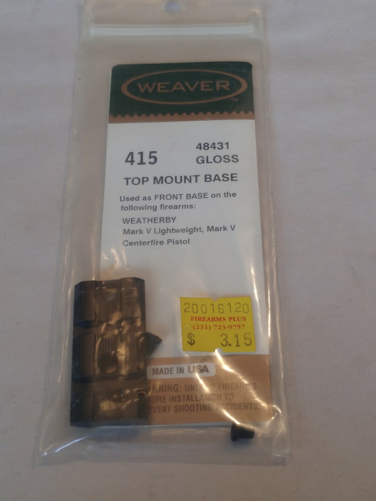New Weaver 415 Top Mount Base Gloss Black Weatherby Mark V 48431 | eBay