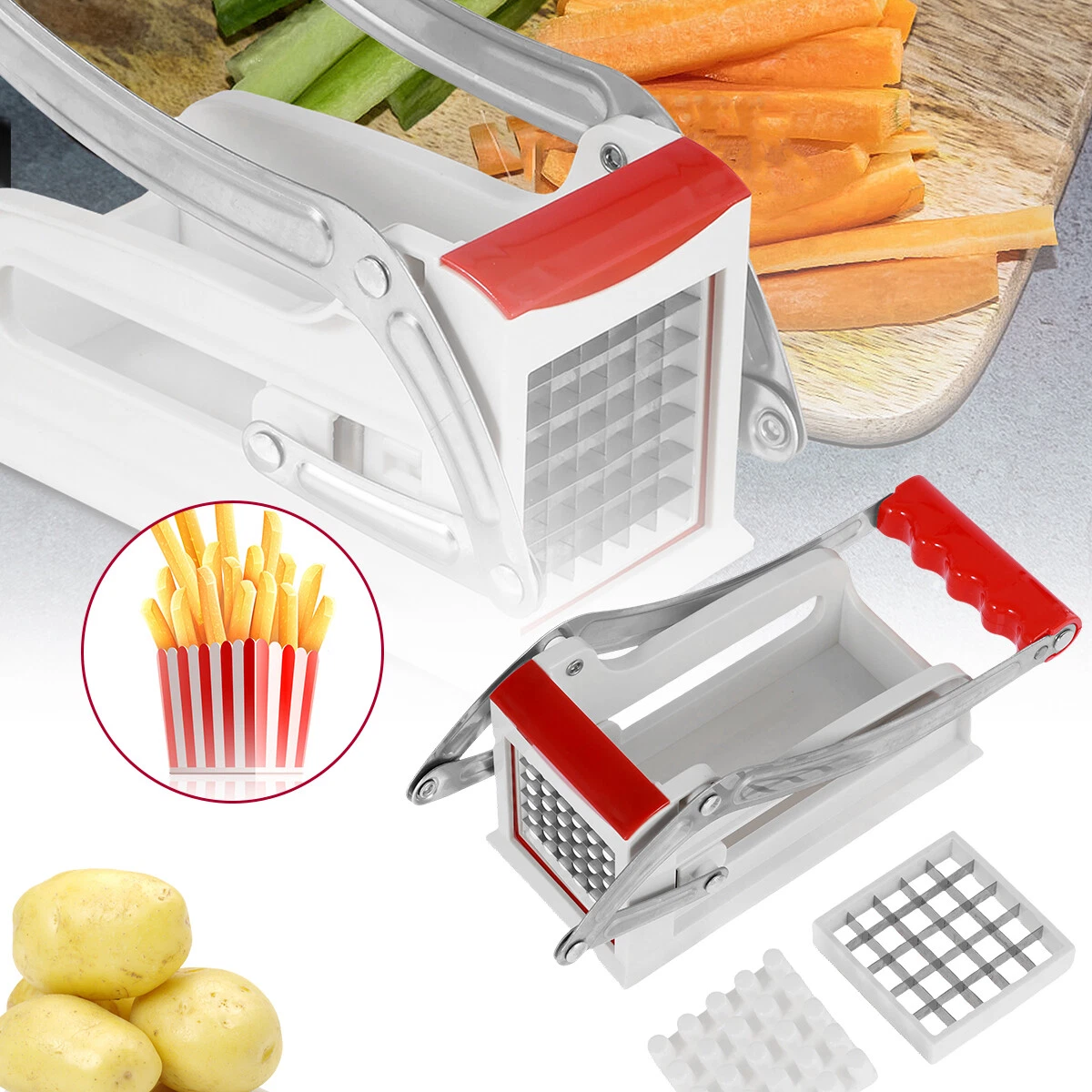 Potato Chipper Chip Chopper Cutter Slicer Maker & 2 Steel Edges French ...