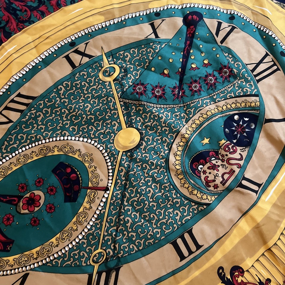 Vintage Patricia Paris Clock Face Watch Neck Scarf Gold Blue Red ...