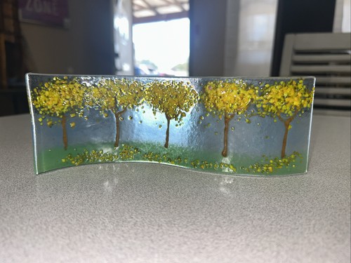 8”x3” Fused Glass Colorful Fall Tree Motif | eBay