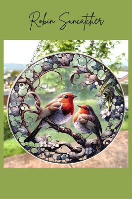 Large Robin Design Suncatcher / Hanging Window Ornament Christmas Gift ...
