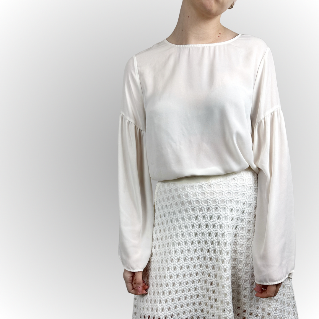 Decjuba Flowy white top with long bell sleeves | eBay Australia