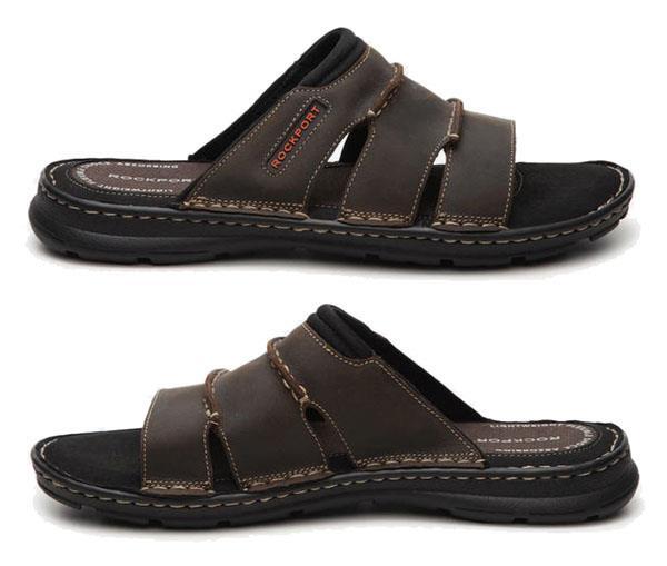 ROCKPORT Men's Rich Leather Slip On Slide Sandals in Medium and Wide 2E ...