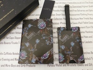 TED BAKER Passport Holder & luggage Tag Set 2in1 Navy Printed Leather ...