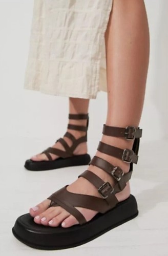 NEW 8/8.5 $148 Free People Jojo Gladiator Sandals Dark Brown Leather ...