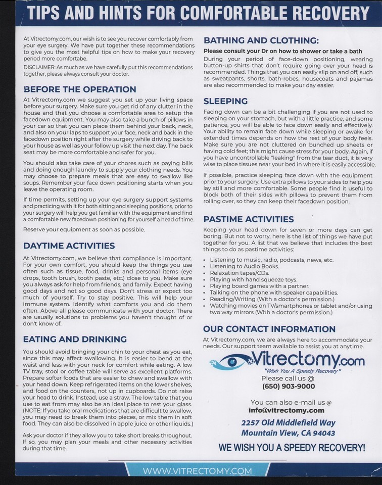 Post Vitrectomy, Macular Hole and Retinal Detachment Surgery Recovery ...