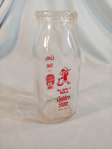 Vintage Golden State You Strike it Rich Half Pint Glass Milk Bottle ...
