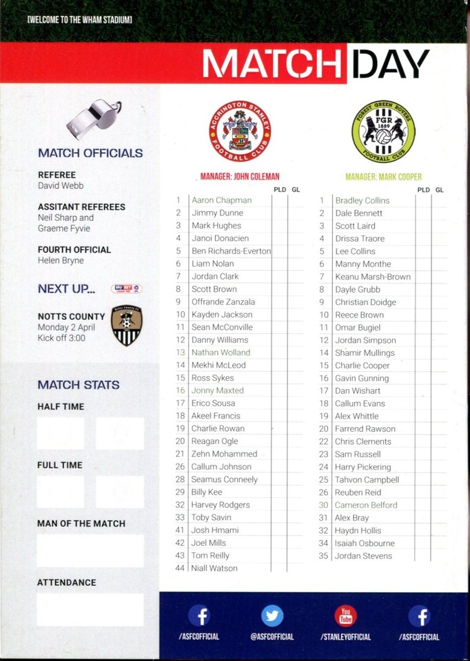 Accrington Stanley v Forest Green Rovers 17/03/18 League 2 | eBay UK