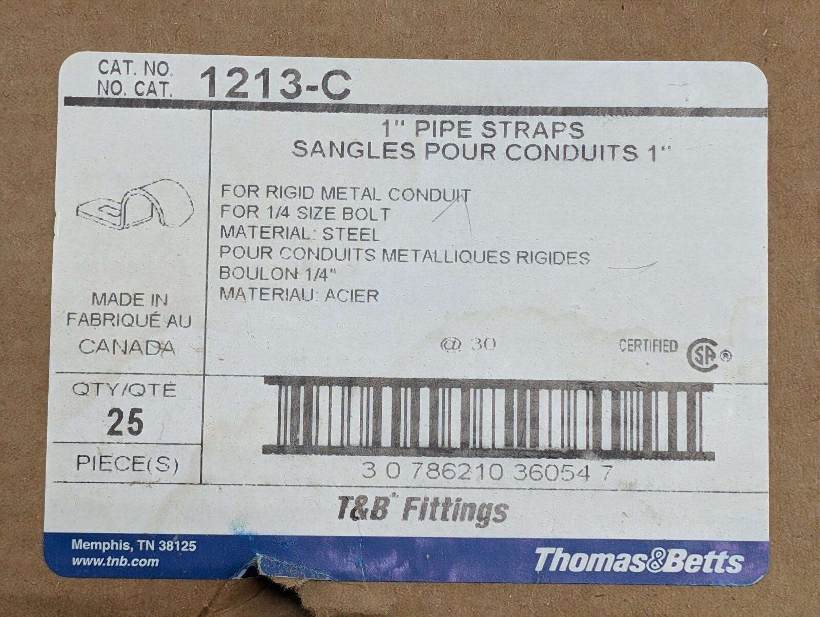 Box of 25 Thomas & Betts 1213-C, 1", 1/4" Hole, Steel, Rigid Conduit ...