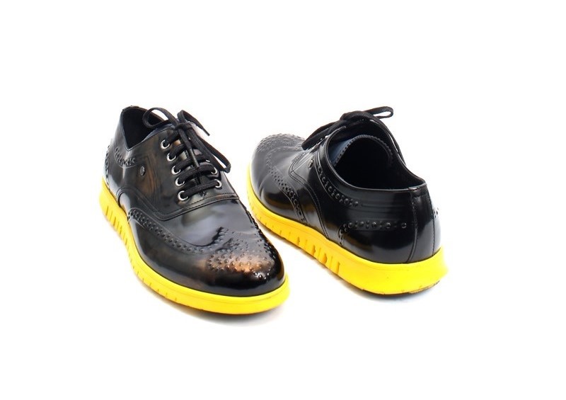 ROBERTO SERPENTINI 23909 Black / Navy / Yellow Leather Lace-Up Shoes 43 ...