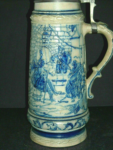 Tall Embossed Blue & Grey Whites Utica Stein Stoneware Flemish Ware New ...