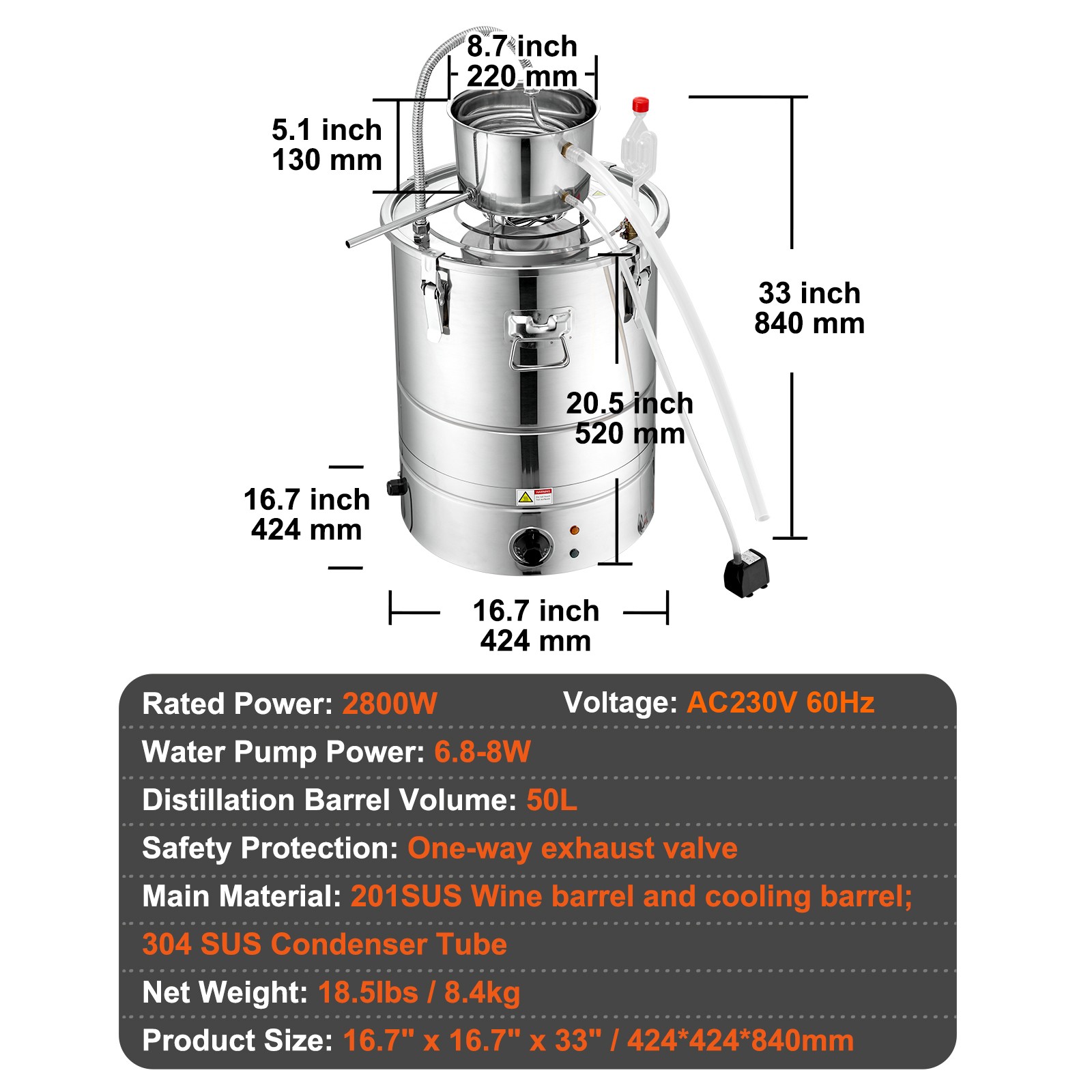 Alcohol Still Water Alcohol Distiller 13Gal with Thumper Keg & Water ...