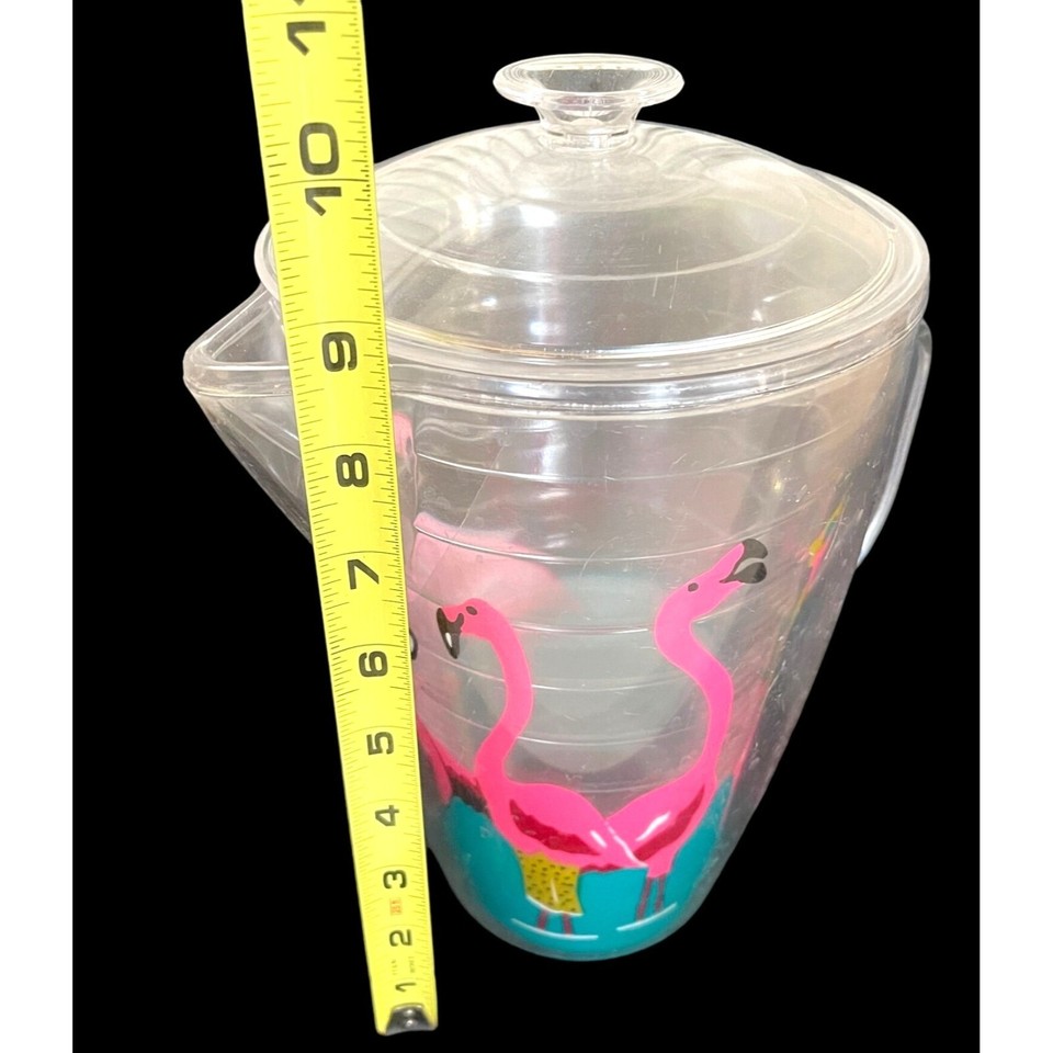 Flamingo Clear Plastic Pitcher Lid Insulated Pink Flamingo Pool Beach ...
