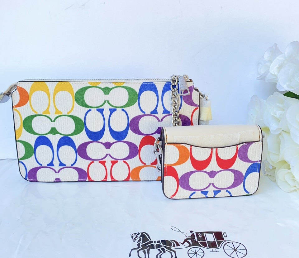 NWT Coach Pride C4697 Poppy Crossbody Card Case Rainbow Signature ...
