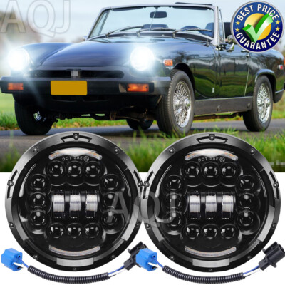 Pair 7" Round LED Halo Headlights Turn Signal for MG MGB 1969-1980 ...