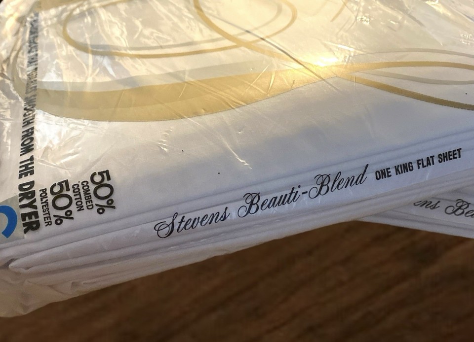 NOS Vintage Sheets STEVENS King Fitted & Flat White Beauti-Blend ...