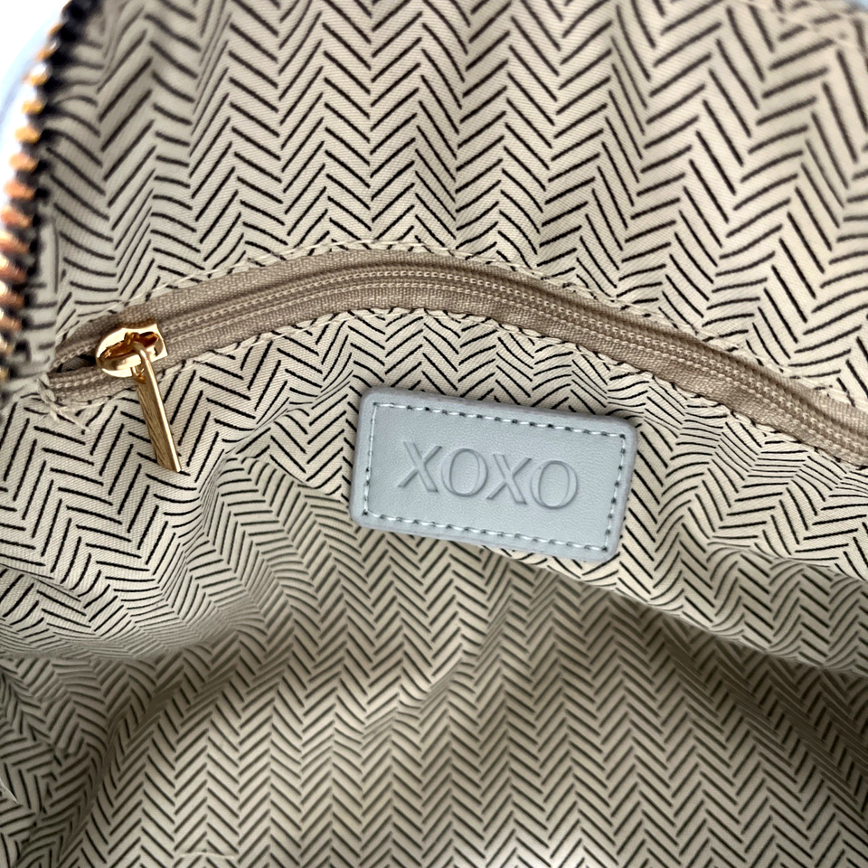 NWT XOXO Barrel Satchel Bag Blue Strawberry Print Crossbody Purse Vegan ...