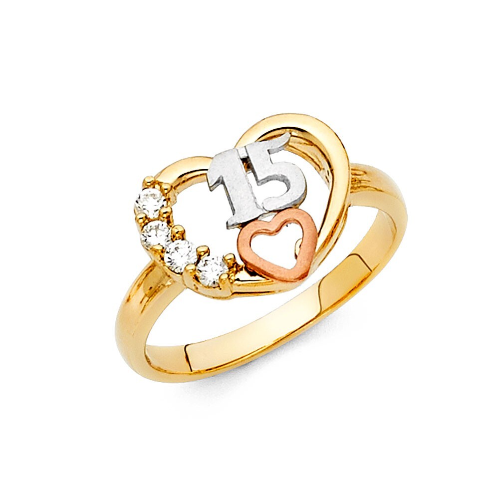 GOLD - 14K Tri Color Gold Cubic Zirconia 15 Years Ring | eBay
