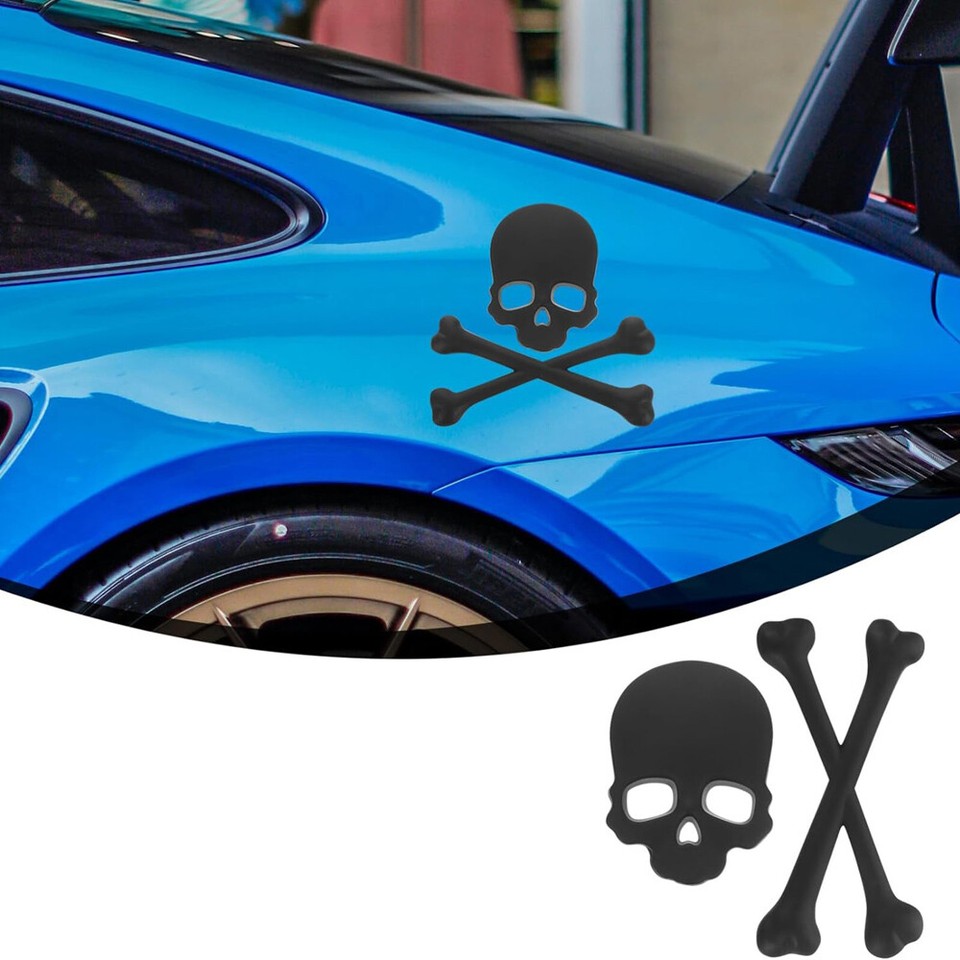 1x 3D Black Metal Skull Skeleton Car Trunk Tailgate Emblem Badge Decal ...