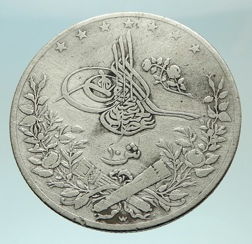 1891 1293AH EGYPT with Sultan Abdul Hamid II Genuine Silver 10 Qirsh ...