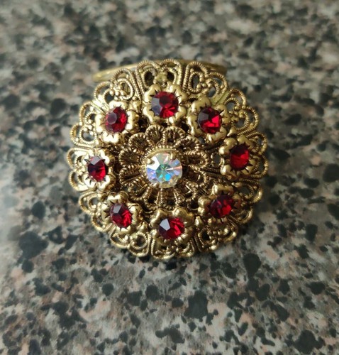 Vintage Made Germany Red Rhinestone AB Stone Filigree Brooch Pin Scarf ...