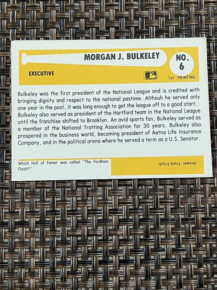 1980-87 Baseball Immortals 1st Printing Morgan Bulkeley #6 HOF. ERROR ...