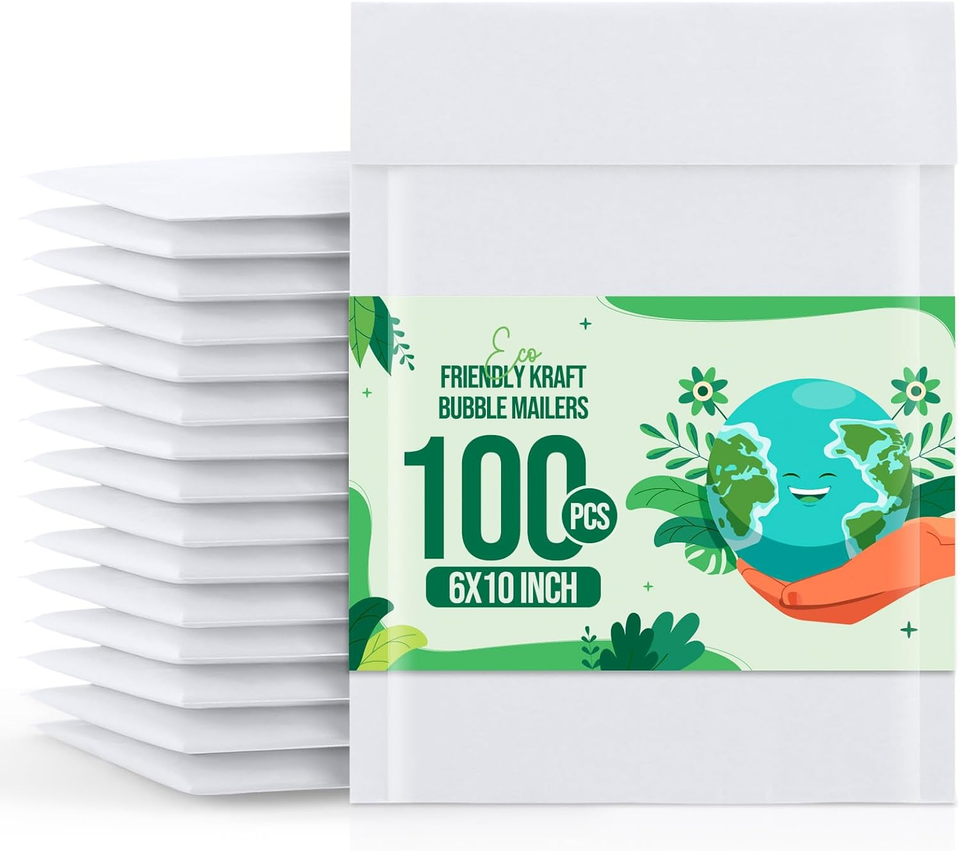 White Kraft Bubble Mailer 6X10" 100 Pack Usable Size 6X9" Thick Padded ...