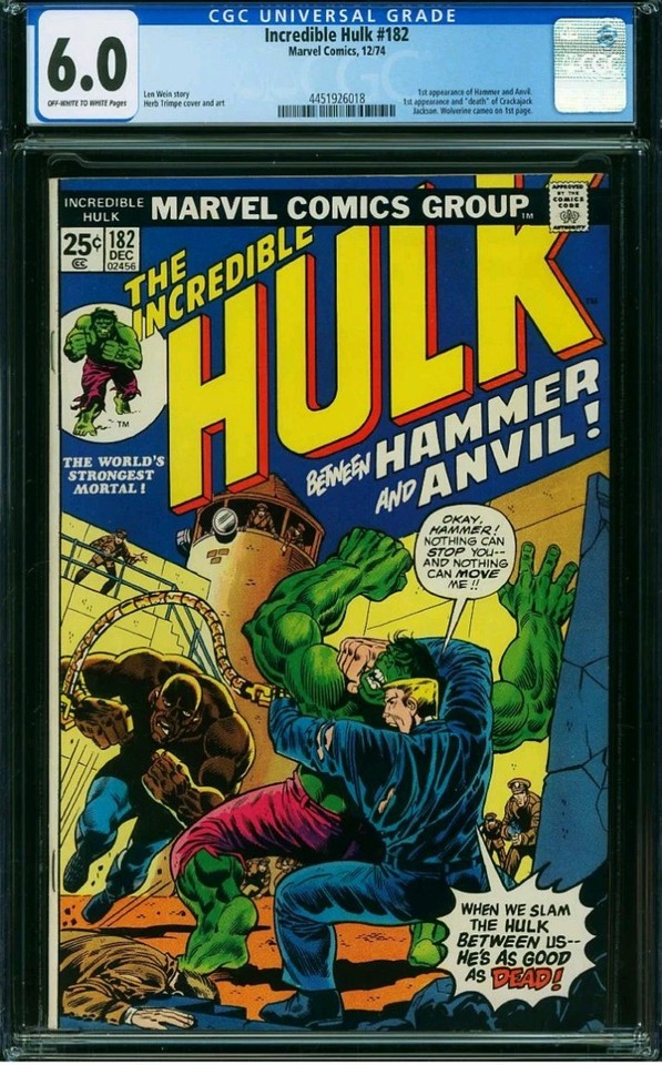 INCREDIBLE HULK #182 CGC 6.0 OW/W - 2ND WOLVERINE MARVEL 1974 | eBay