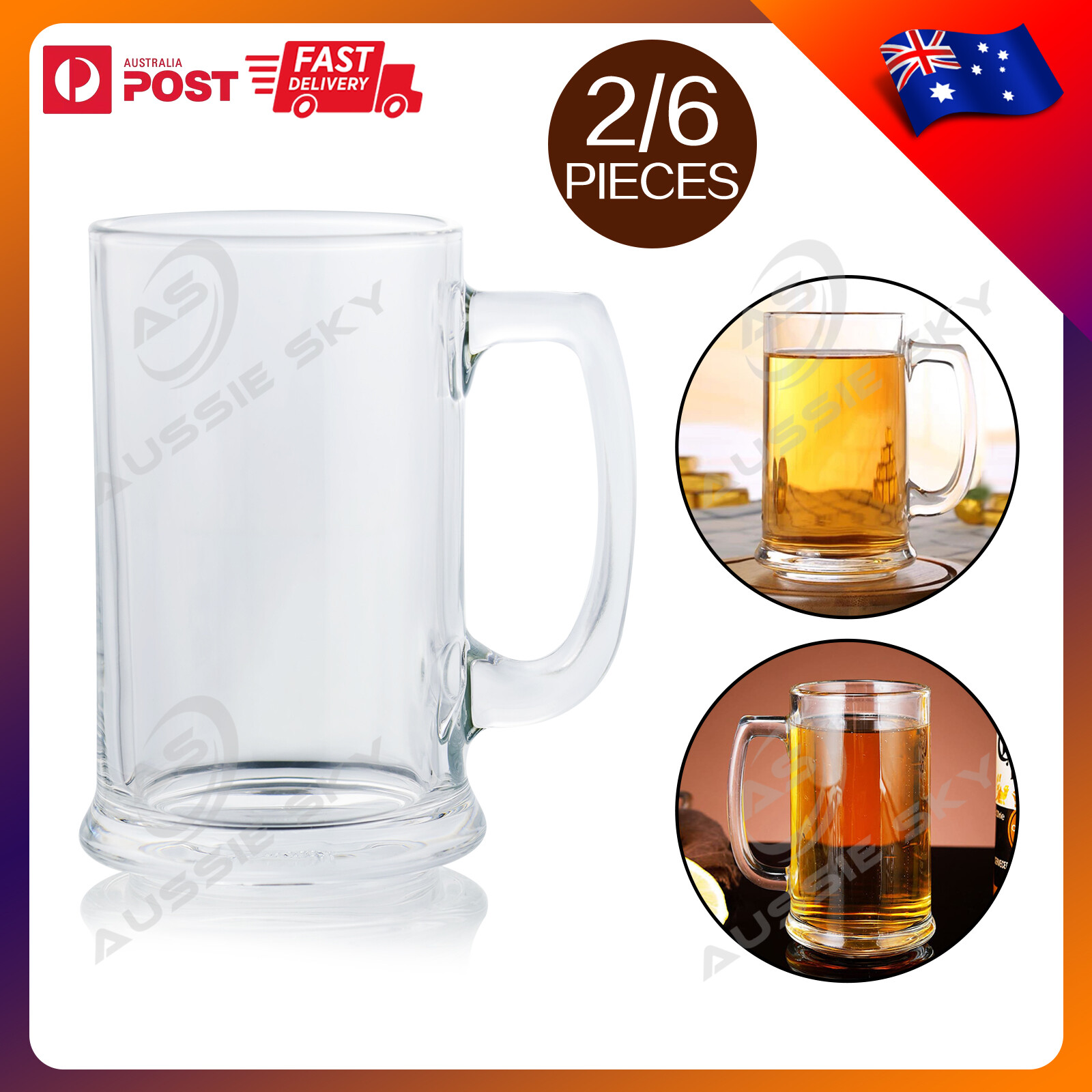 2/6Pcs Glass Beer Mugs Heavy Large Thick Beer Glass Steins For Hot Cold ...