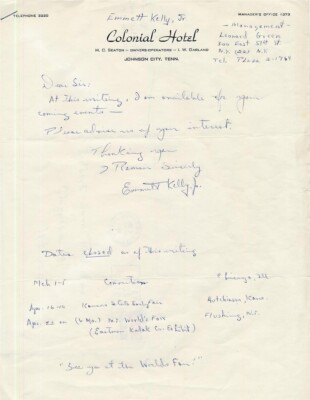 Emmett Kelly Jr- Handwritten Letter Signed | eBay