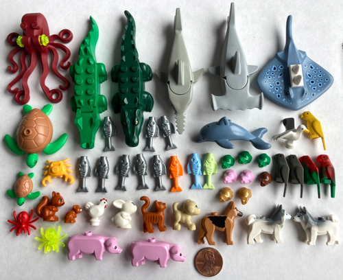 LEGO Animals LOT of 48 fish frogs parrots dogs turtles sharks pigs ...