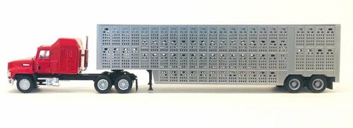 Red Mack 613 Cab w Cattle Livestock Trailer 1:87 HO Scale Promotex 6349 ...