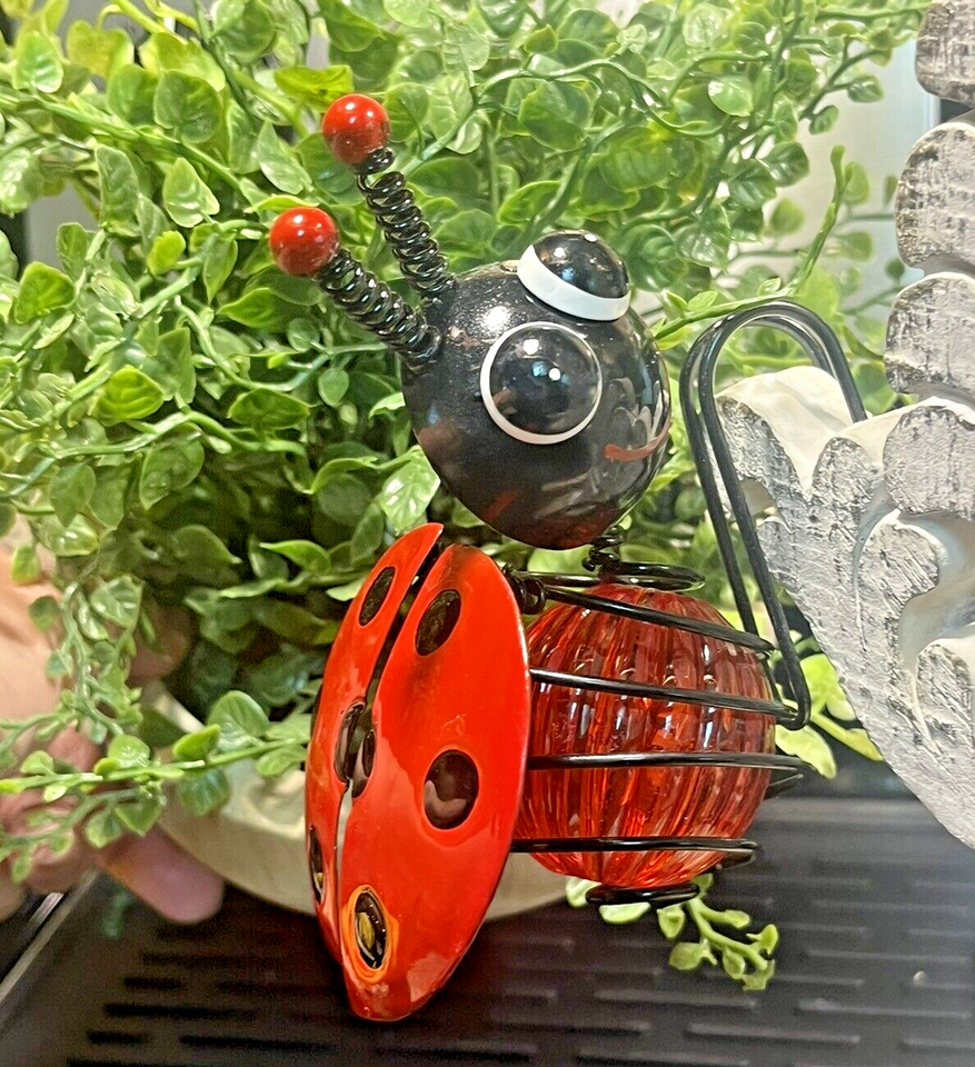 Ladybug WHIMSICAL Bug Eyed Ladybug Garden Statue Pot Sitter Plant ...
