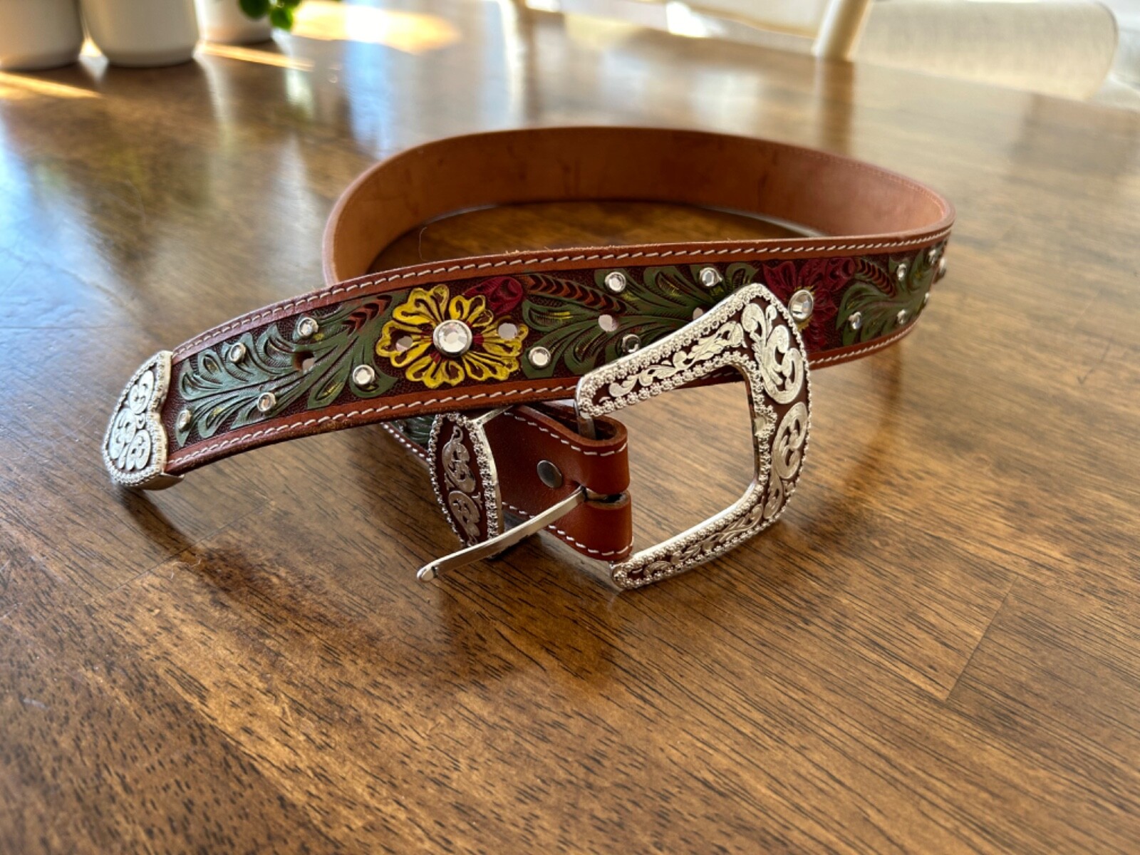 Genuine Hand tooled Leather Western Belt Size 32 with… - Gem