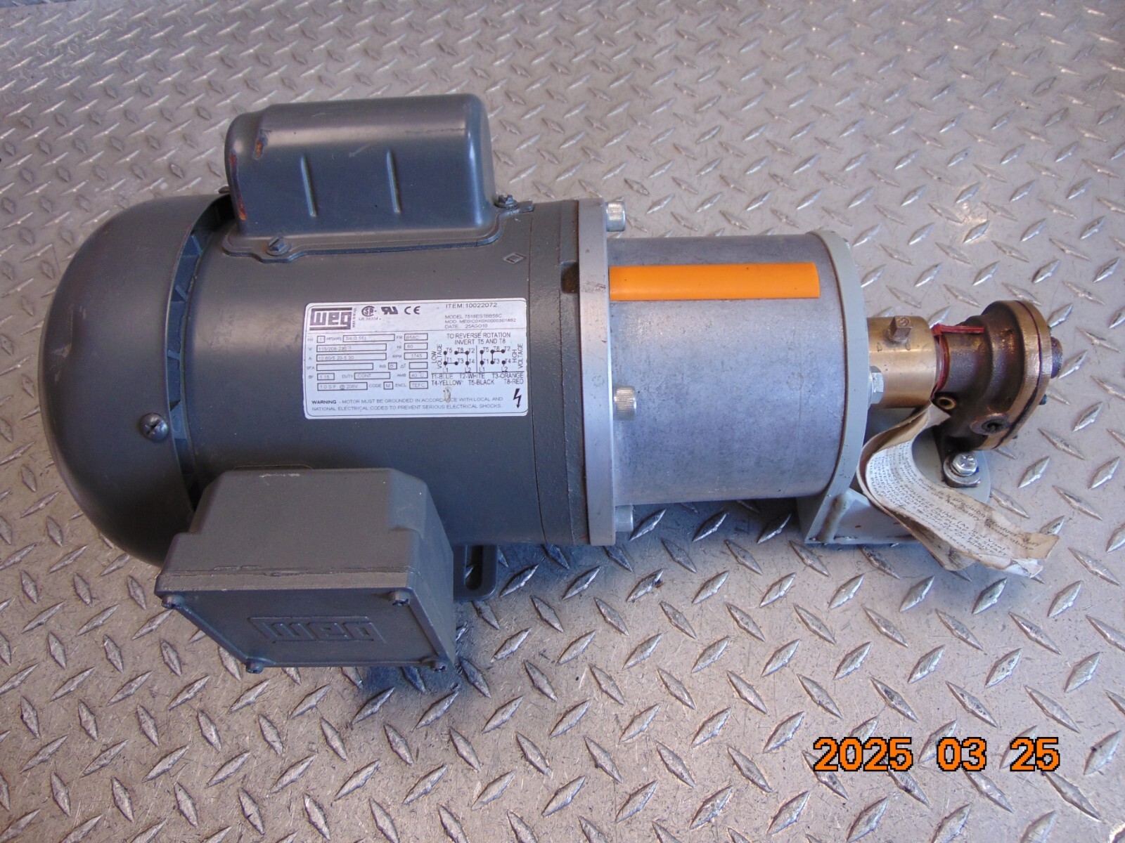 WEG 7518ES1BB56C 3/4HP MOTOR 1-PHASE 115/208-230V 1745RPM 10022072 w ...
