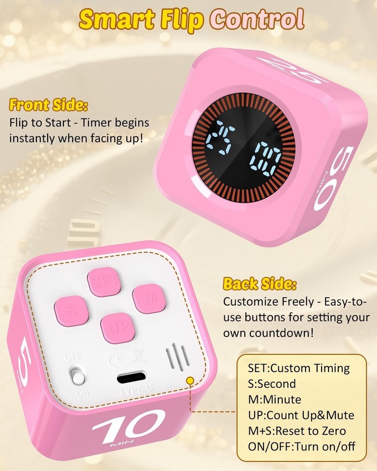 Pomodoro Timer Cube Visual Productivity Flip Timer for Kids Classroom ...