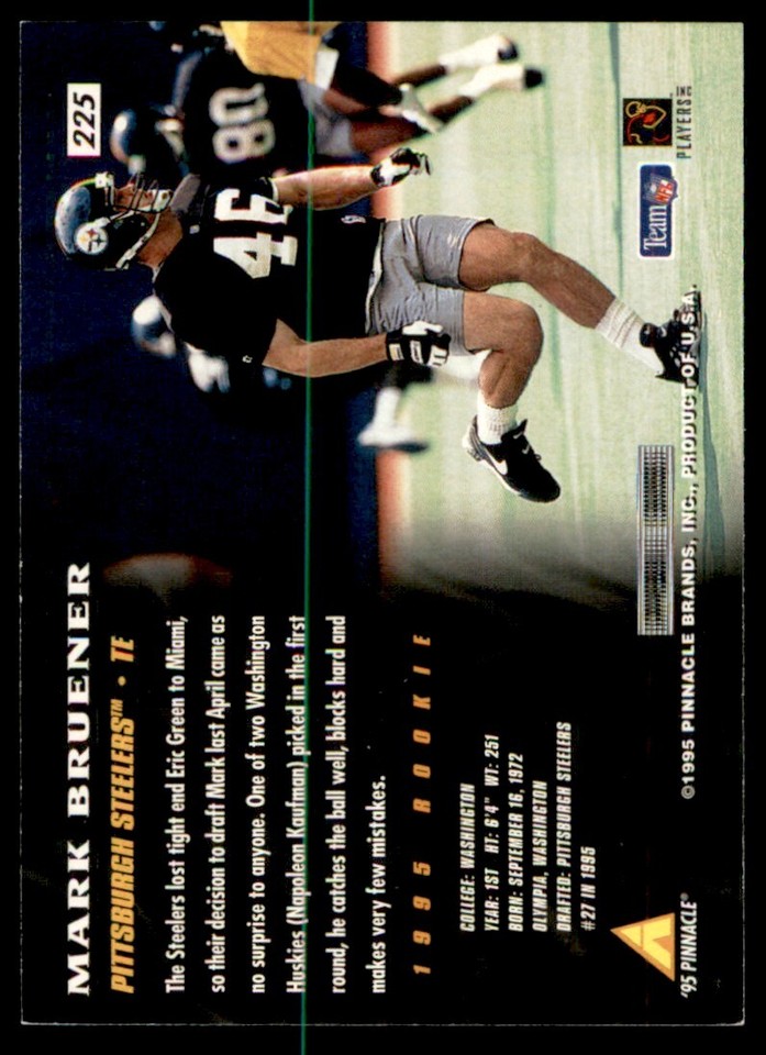 1995 PINNACLE MARK BRUENER RC PITTSBURGH STEELERS #225 | eBay