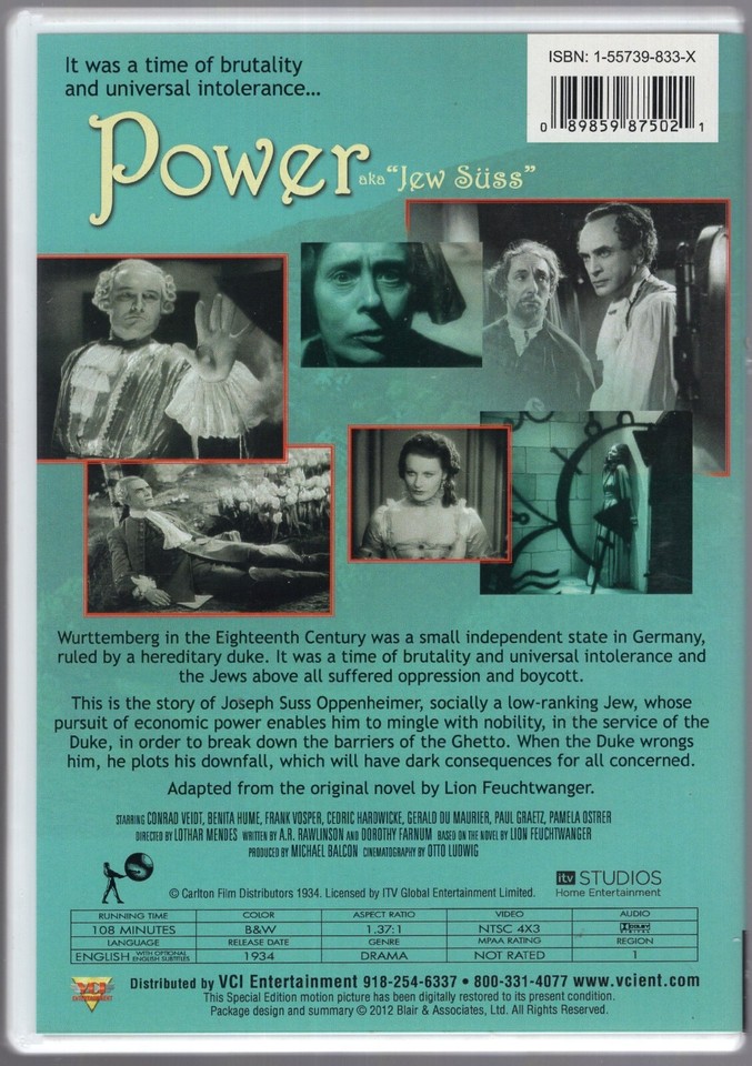 Power (AKA "Jew Suss" ) (DVD, 1934) 89859875021| eBay