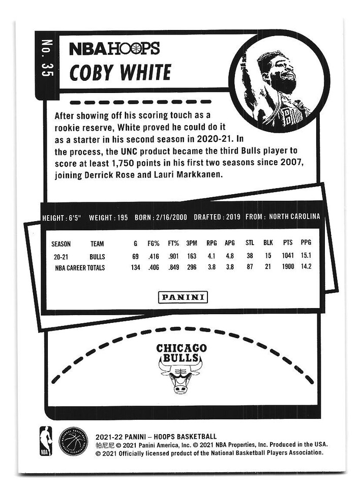2021-22 NBA Hoops Yellow Coby White Chicago Bulls #35 | eBay