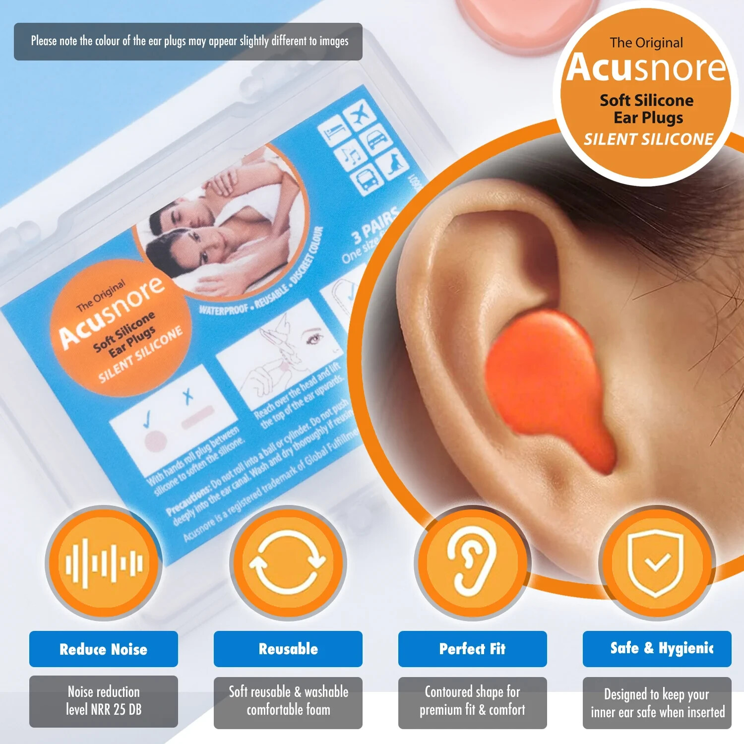Noise Cancelling Ear Plugs Sleep Travel Hush Plugz Silicone Earplugs 3 ...