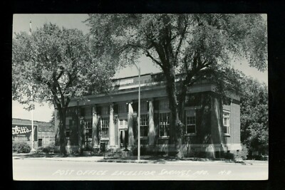 Post Office postcard Missouri MO Real Photo Excelsior Springs trees ...