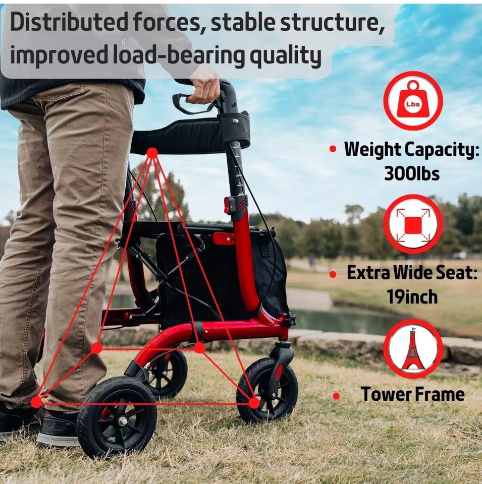 All-Terrain Rollator Walker for Seniors Rubber Wheels Foldable ...