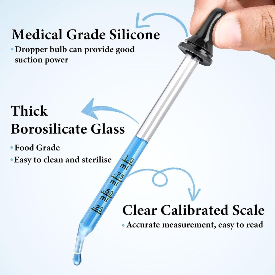 4 Pack 1ml Glass Eye Dropper with Measurement, Glass Medicine Droppers ...