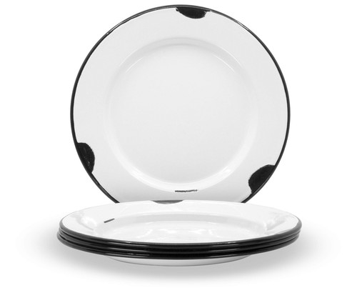 Co Set of 4 Enamelware Metal Classic 10inch Round Dinner Plate ...